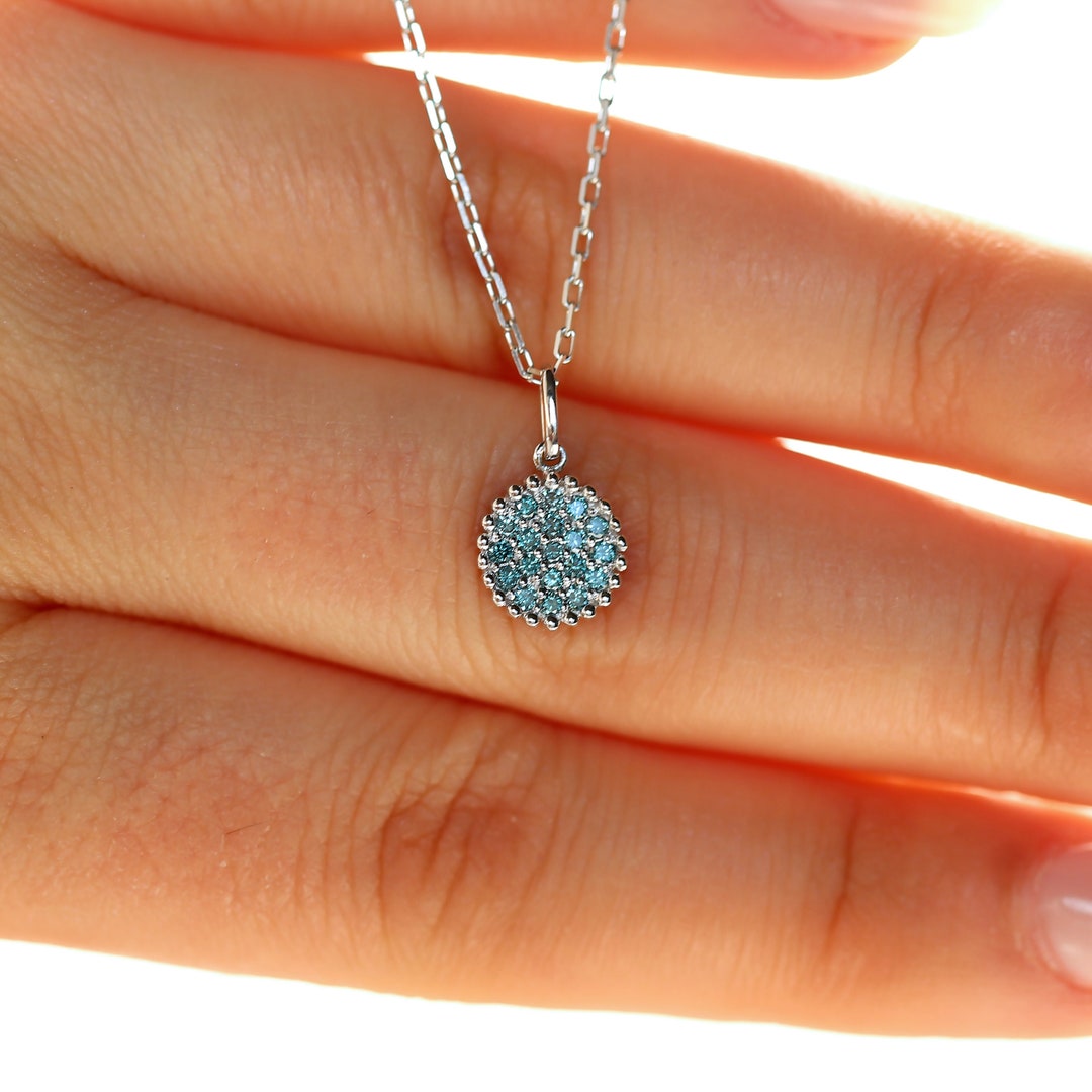 Fancy Blue Diamond Necklace, 14K White Gold Natural Blue Diamond ...