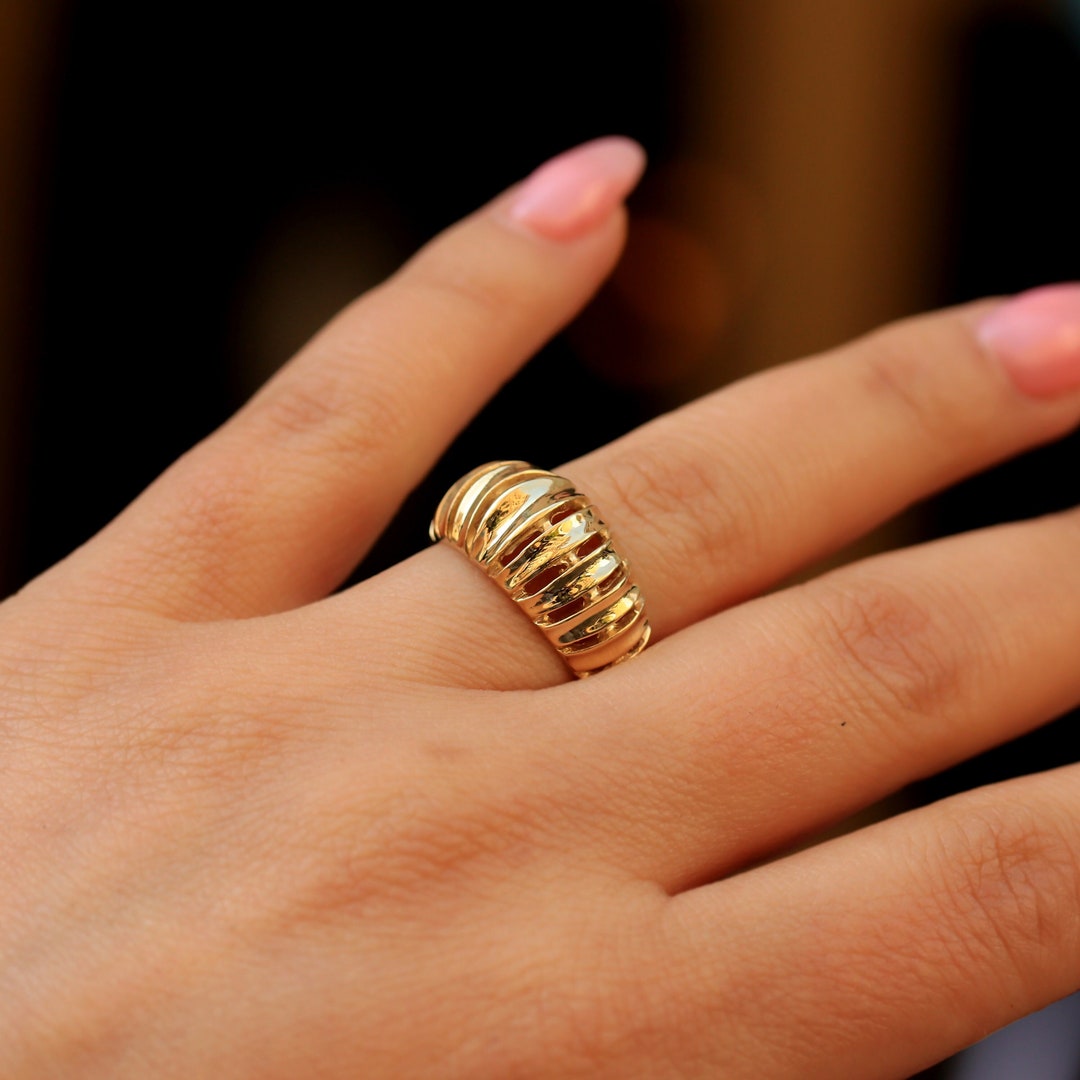 14k Solid Gold Statement Ring, Chunky Ring for Women, Thick Solid Gold ...