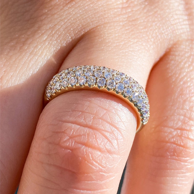 Micro Pave Diamond Ring 3 Row Pave Diamond Wedding Band Half - Etsy