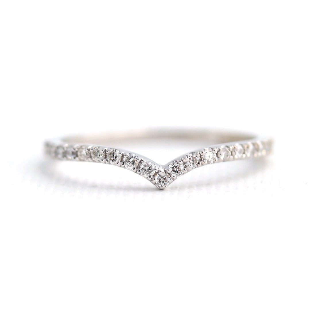 Real Diamond Wedding Band, V Shaped Band on Solid 18K White, Yellow or ...