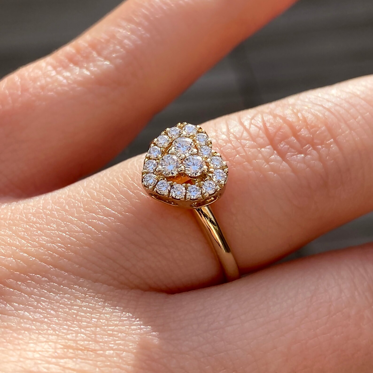 Real Diamond Heart Ring, Heart Shaped Halo Diamond Ring, 14K Yellow ...
