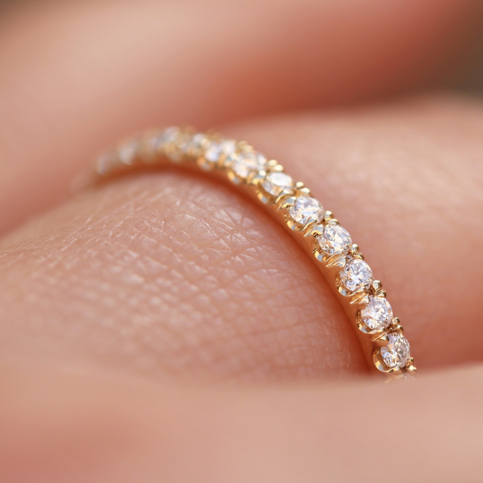 Micro Pave Diamond Band 14K Gold Real Diamond Ring Half | Etsy