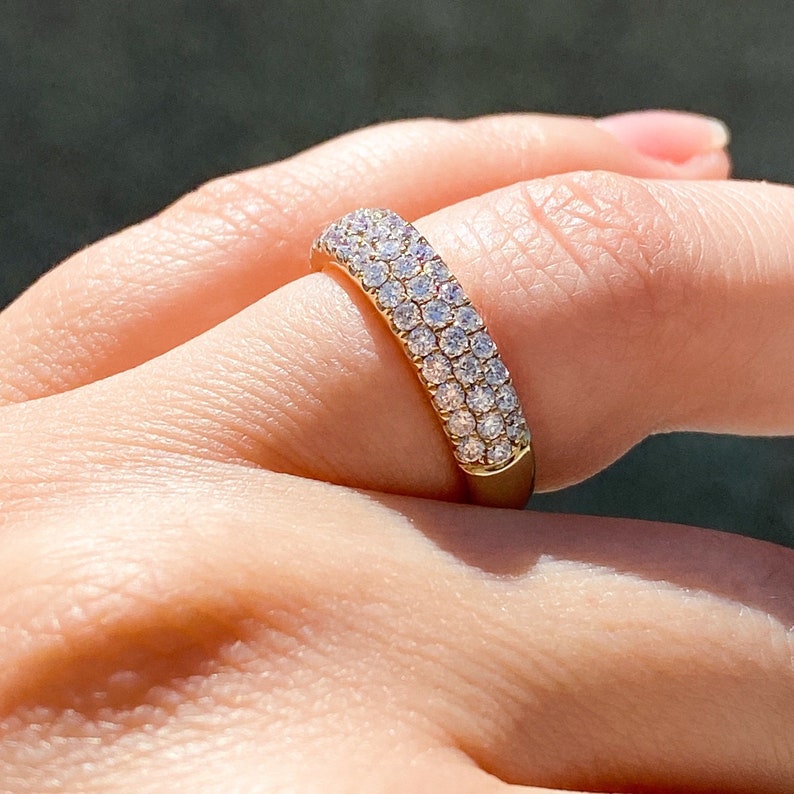 Micro Pave Diamond Ring 3 Row Pave Diamond Wedding Band Half - Etsy