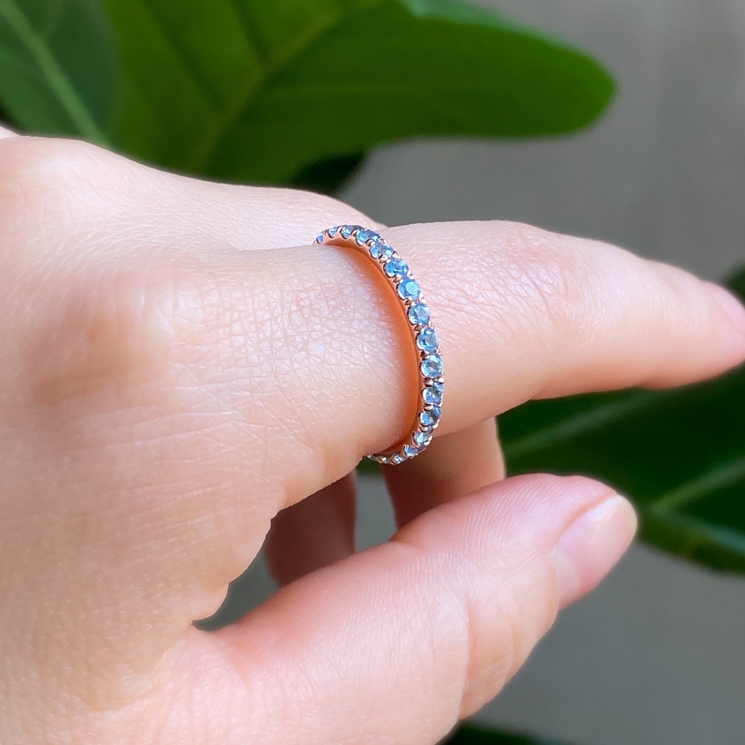 2mm Eternity Band, 14K Rose Gold Full Eternity Ring, Blue Topaz Wedding ...