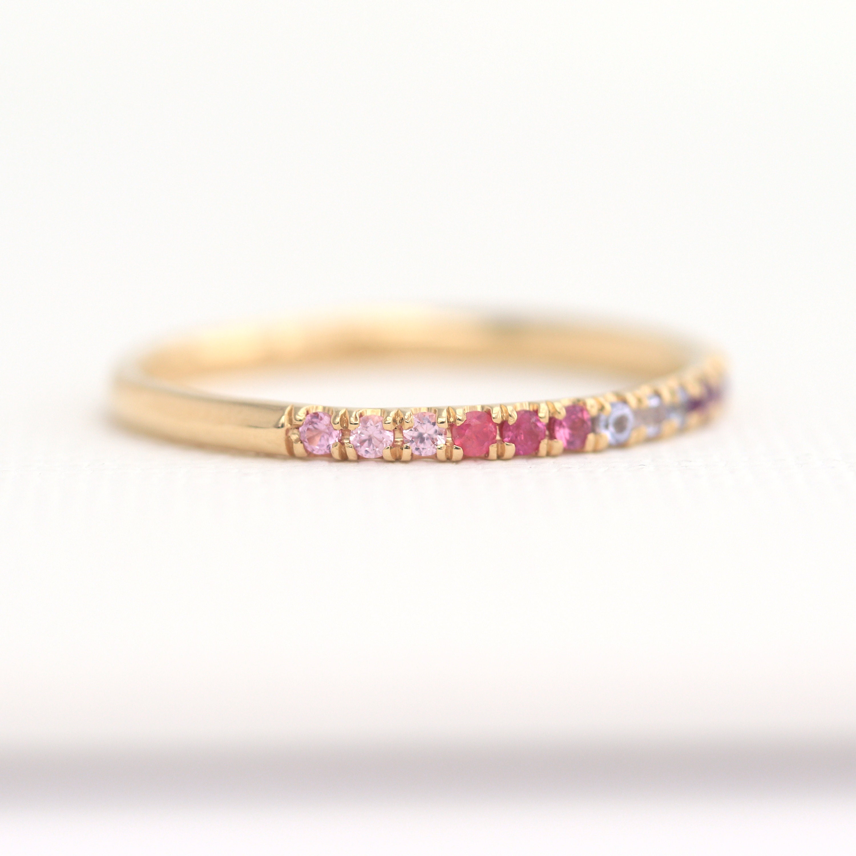 14K Yellow Gold Rainbow Ring Multi Colored Stone Ring - Etsy