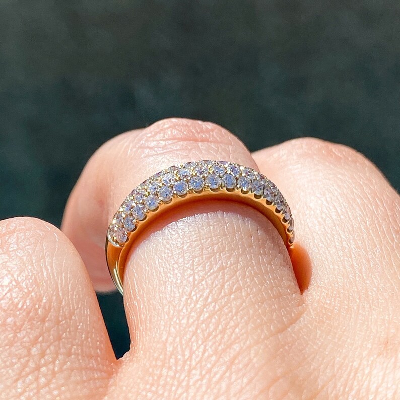 Micro Pave Diamond Ring 3 Row Pave Diamond Wedding Band Half - Etsy