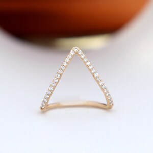 Chevron Diamond Ring, V Shaped Wedding Band, Solid 14K White, Yellow or ...