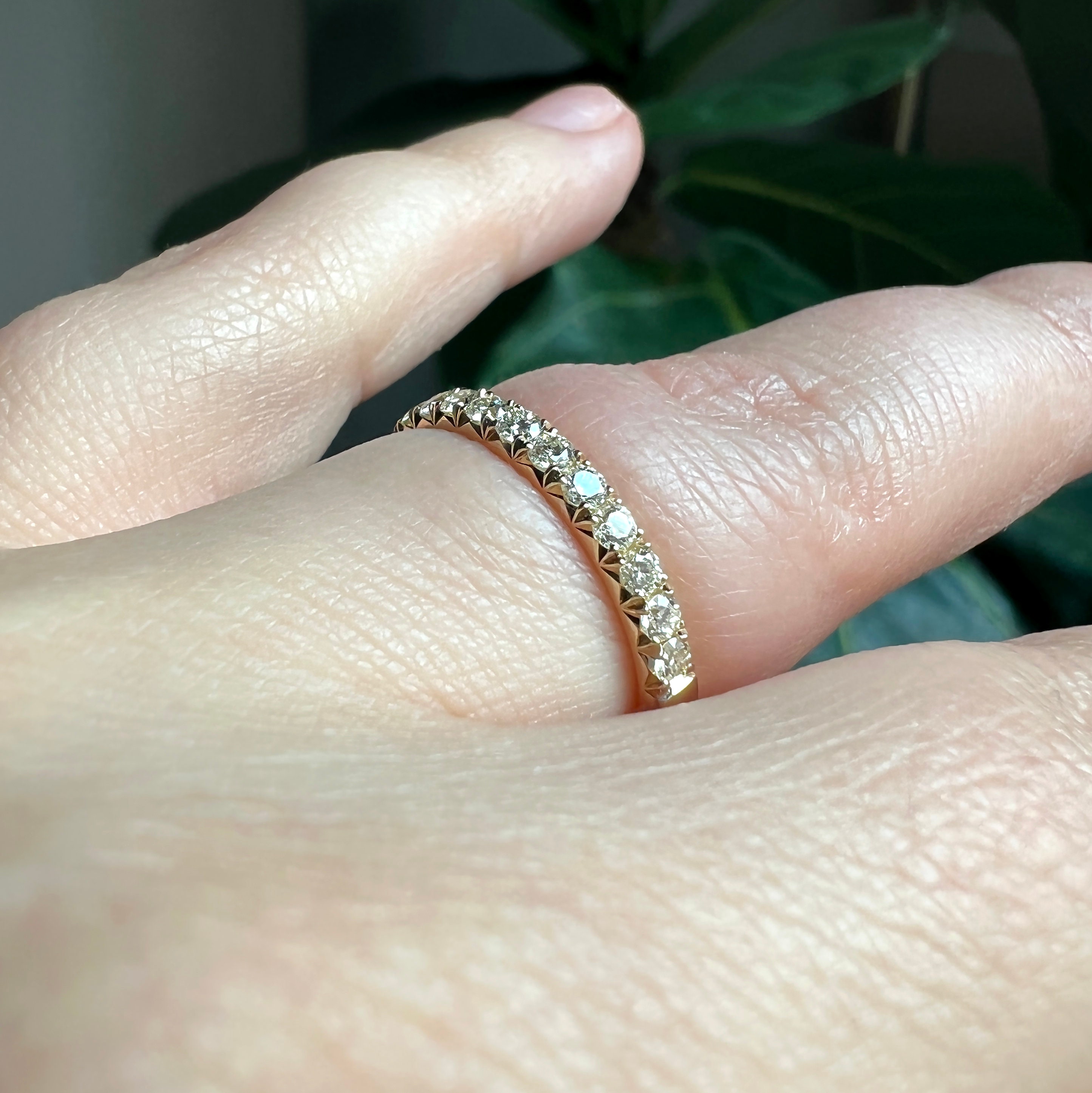 14K Yellow Gold Fishtail Diamond Wedding Band, 0.50 CT French Pavé Half ...