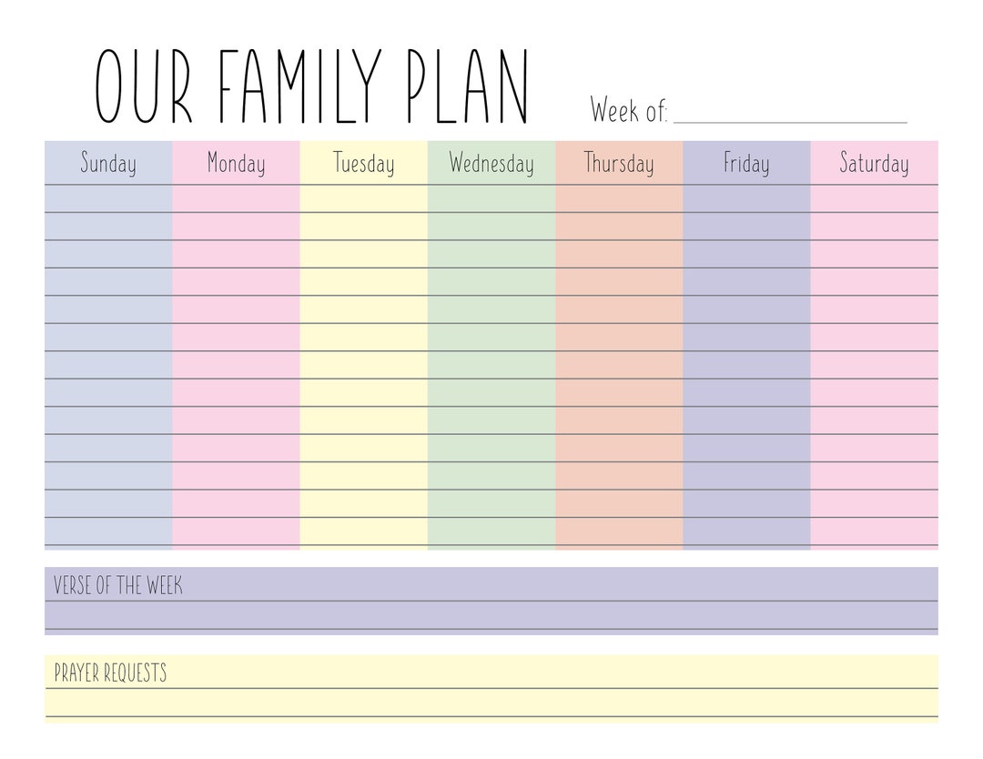 Our Family Weekly Plan PRINTABLE ** Instant Download - Etsy