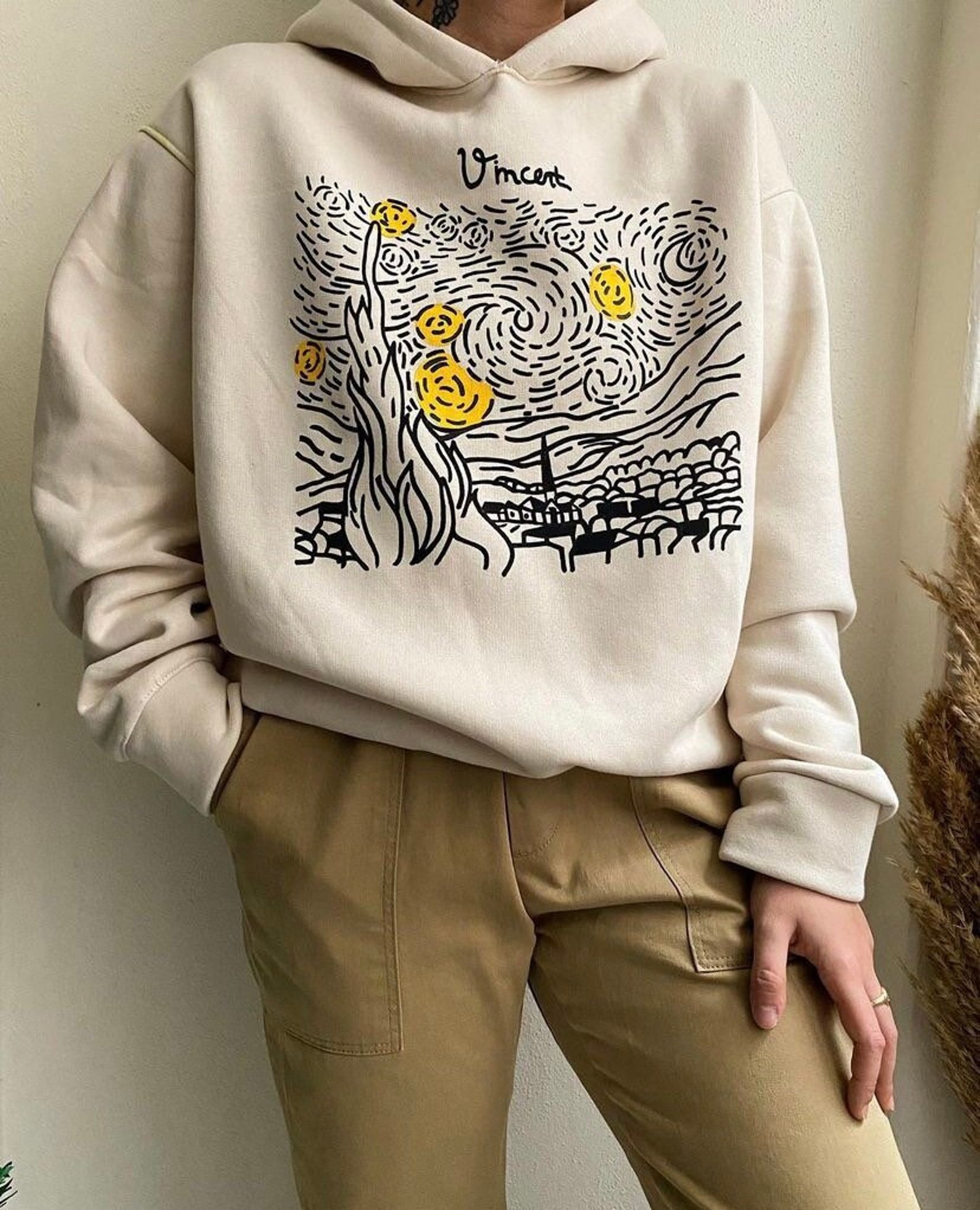 Handmade Oversize Vektörel Starry Night Hoodie Vgoghvintage - Etsy