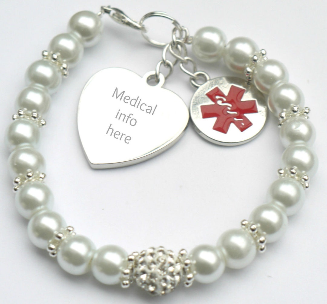 Personalized Medical ID Pearl Bracelet: Engraved Medical Alert for ...