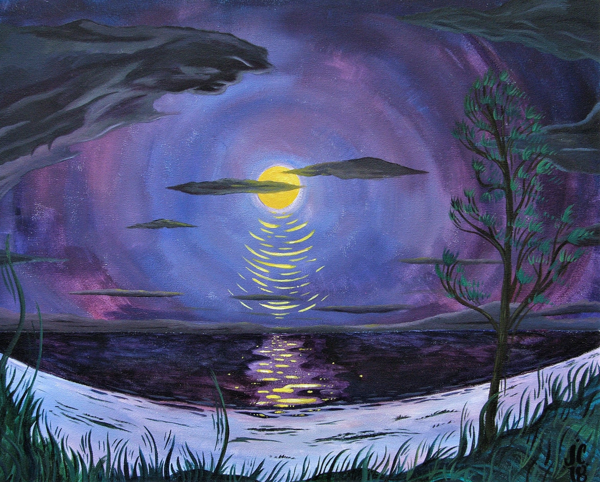 Moonrise Art Print // Full Moon Painting // Moon Art // Lunar ...