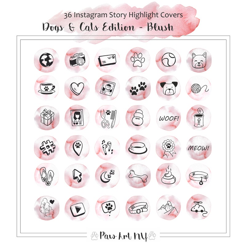 36 Set Dog Instagram Highlight Icons Unique Watercolor Dog | Etsy