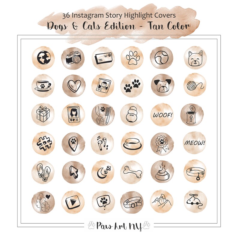 36 Set Dog Instagram Highlight Icons Unique Watercolor Dog - Etsy
