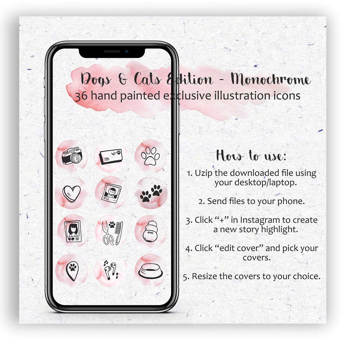 36 Set Dog Instagram Highlight Icons Unique Watercolor Dog | Etsy