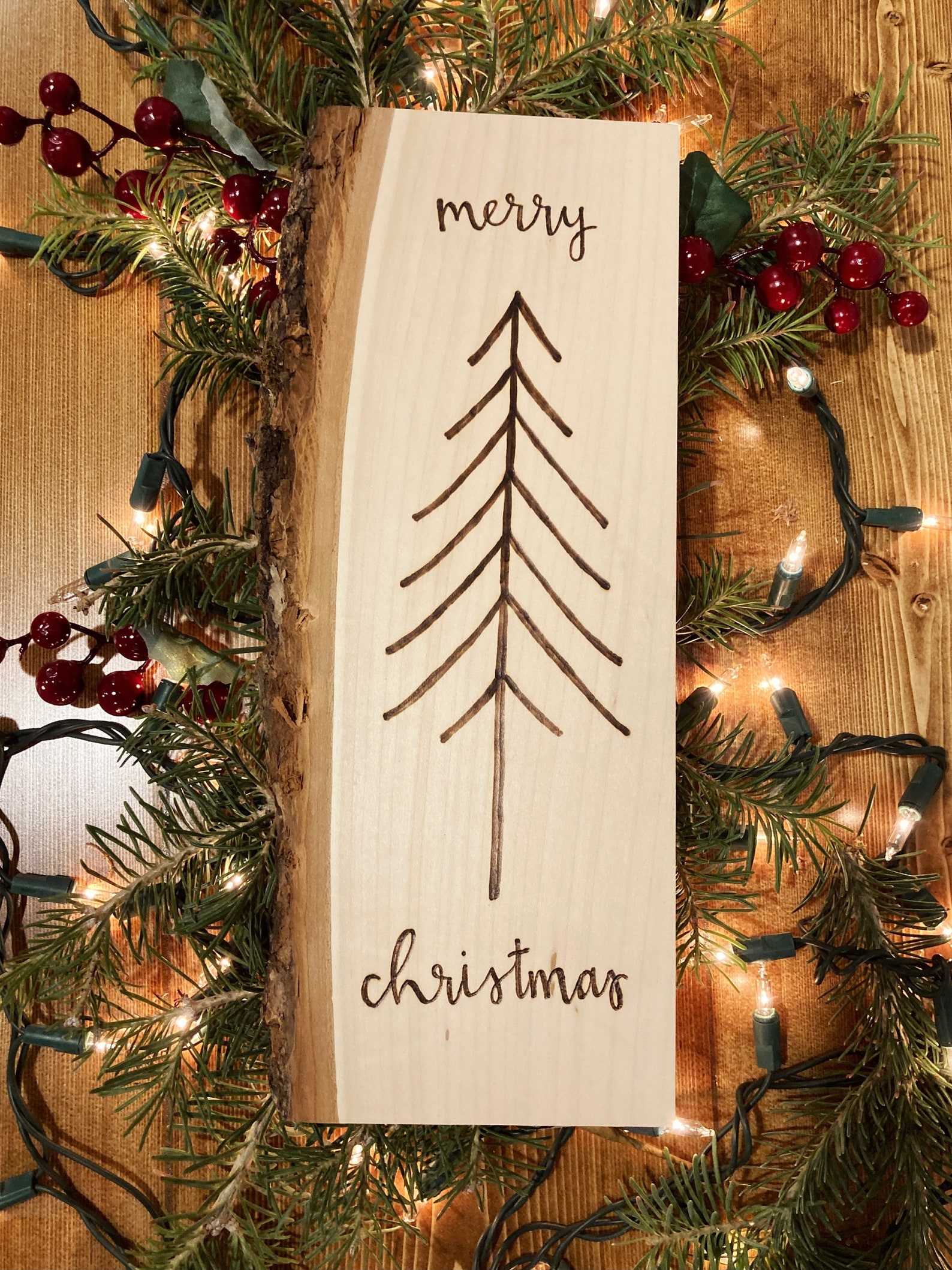 Wood Burned Merry Christmas Tree Sign - Etsy