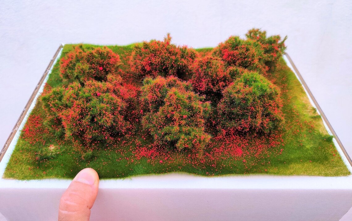 Ready Base or Bushes to Cut, Green With Small Red Flowers - A4 Format ...