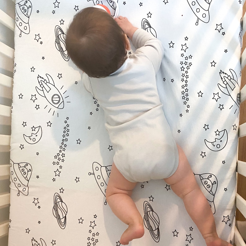 Outer Space - Pack of 1 Organic Baby Crib Fitted Sheet (B&W) - Etsy