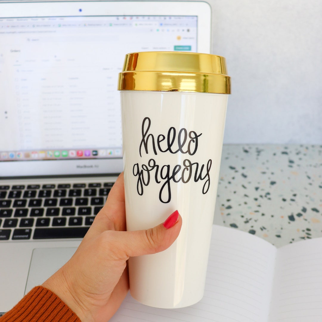 Hello Gorgeous Gold Travel Mug - Etsy