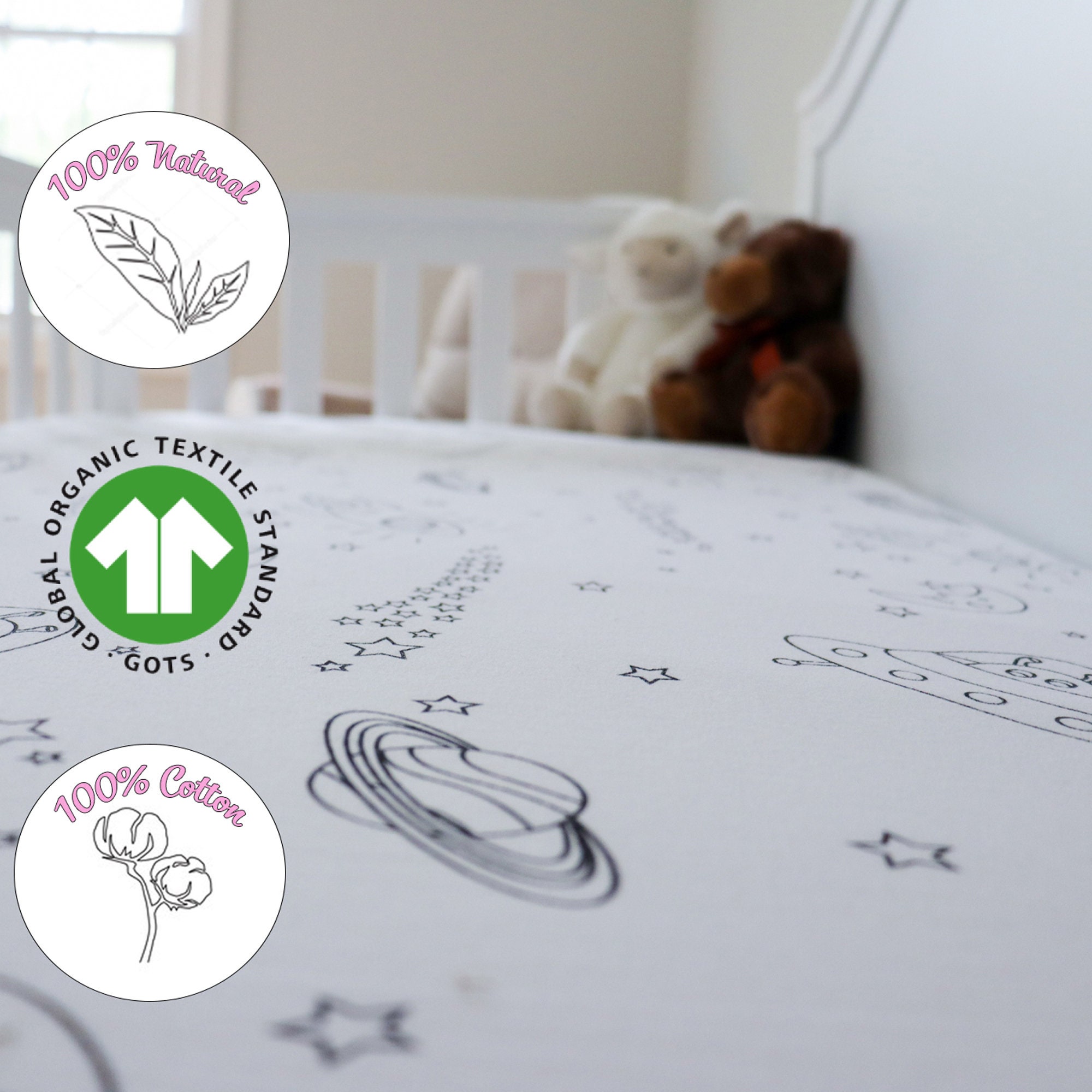 Outer Space - Pack of 1 Organic Baby Crib Fitted Sheet (B&W) - Etsy