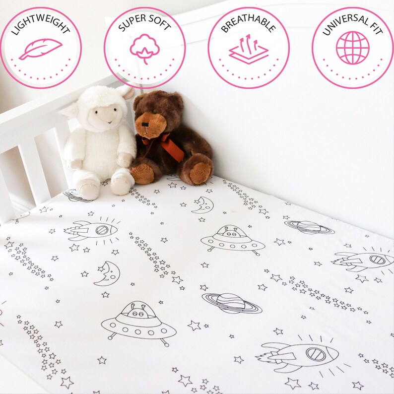 Outer Space - Pack of 1 Organic Baby Crib Fitted Sheet (B&W) - Etsy