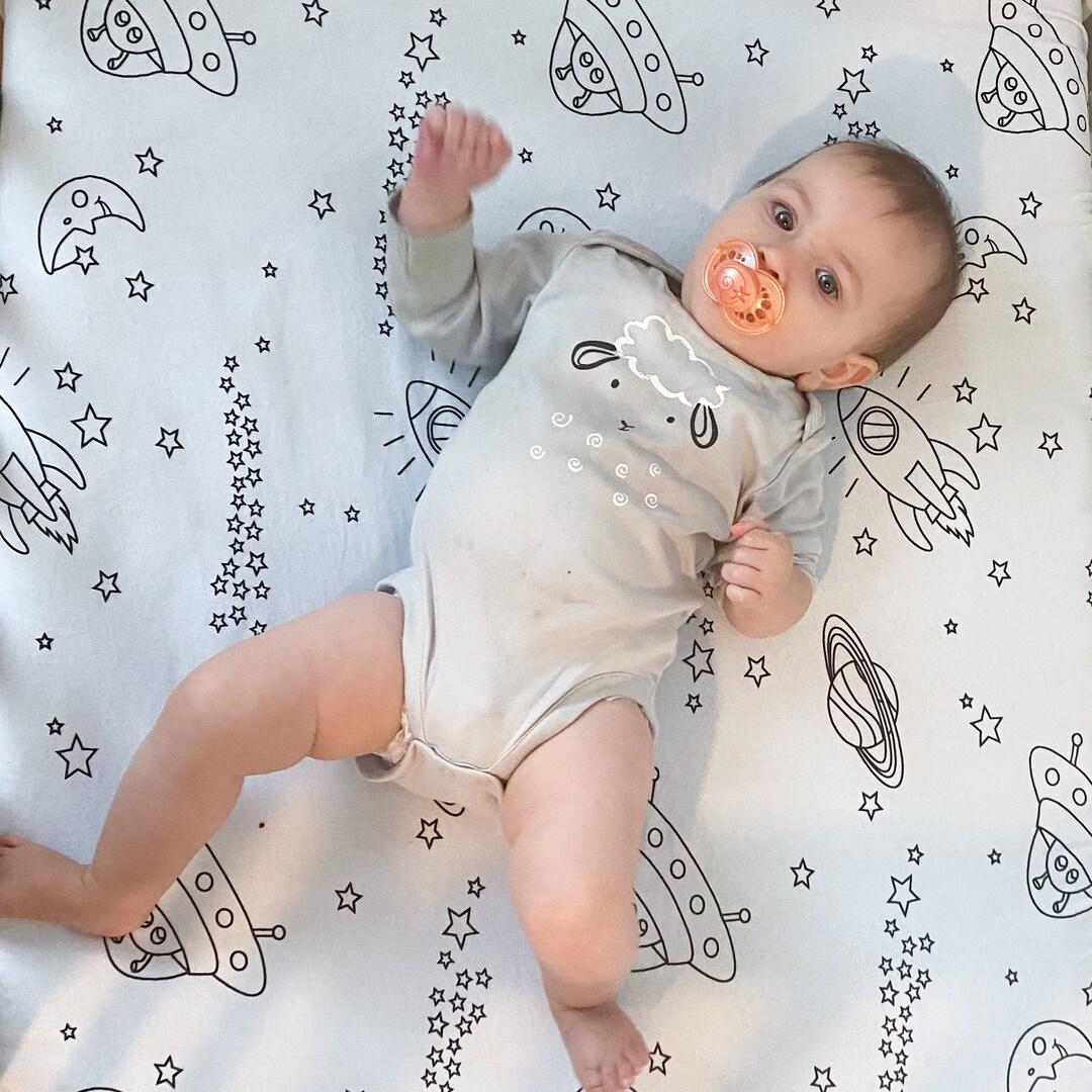 Outer Space - Pack of 1 Organic Baby Crib Fitted Sheet (B&W) - Etsy