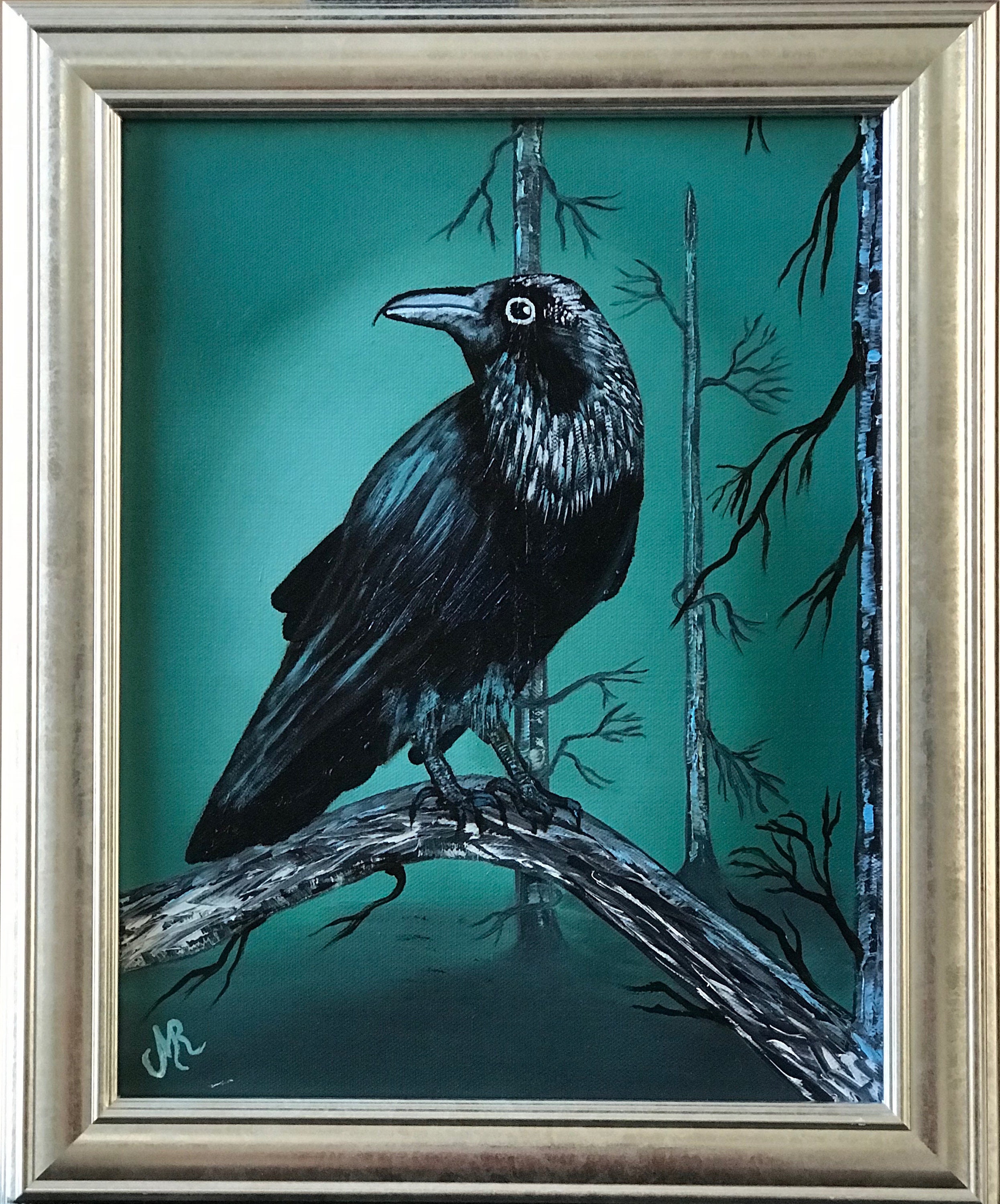 Raven Original Oil Painting on Canvas. Silver Frame. Birds. - Etsy