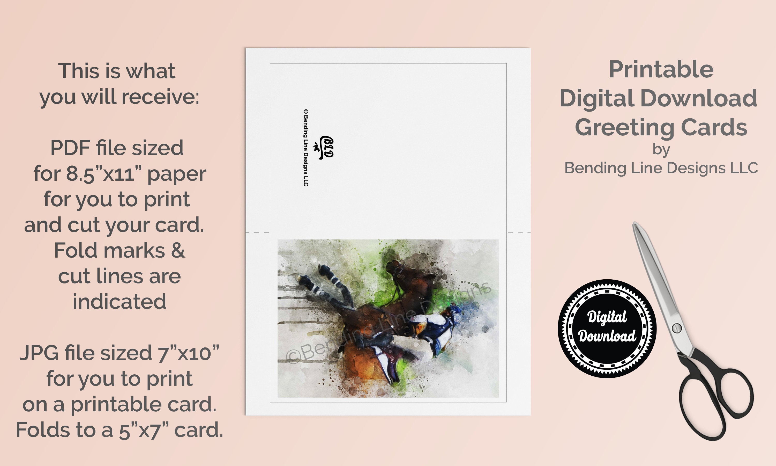 Printable Cross Country Horse Card, Equestrian Notecard, Digital ...