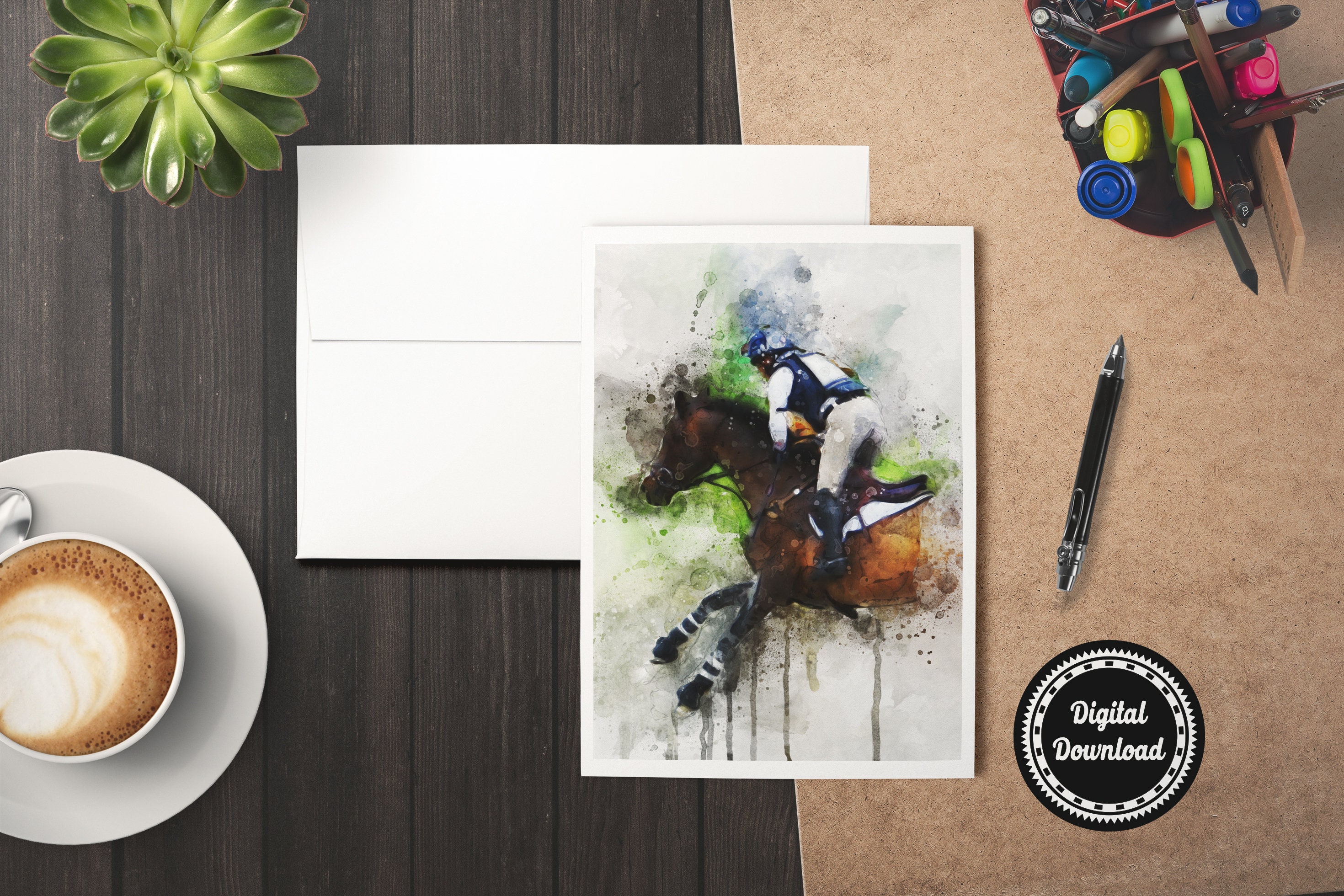 Printable Cross Country Horse Card, Equestrian Notecard, Digital ...