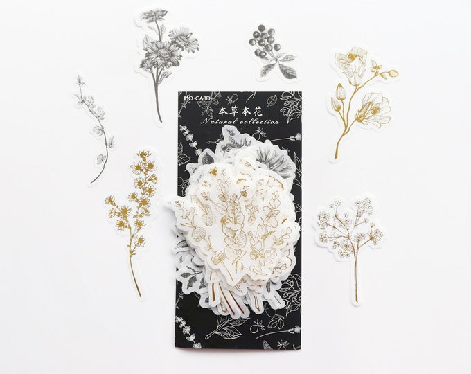 60pcs Gold Foil Flower and Leaves Sticker Pack / Floral - Etsy
