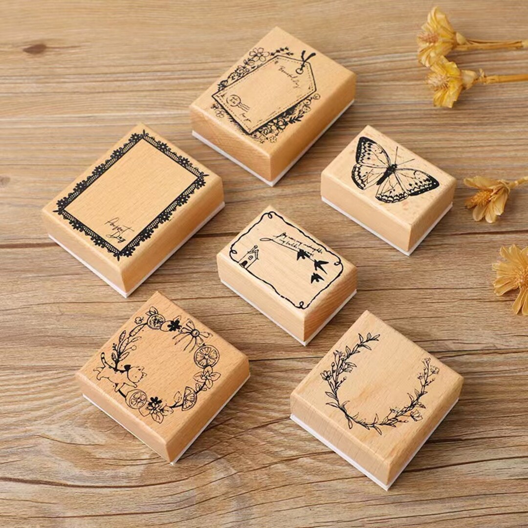 Memo Frame Rubber Stamp Butterfly Garland Wooden Stamp Scrapbooking ...