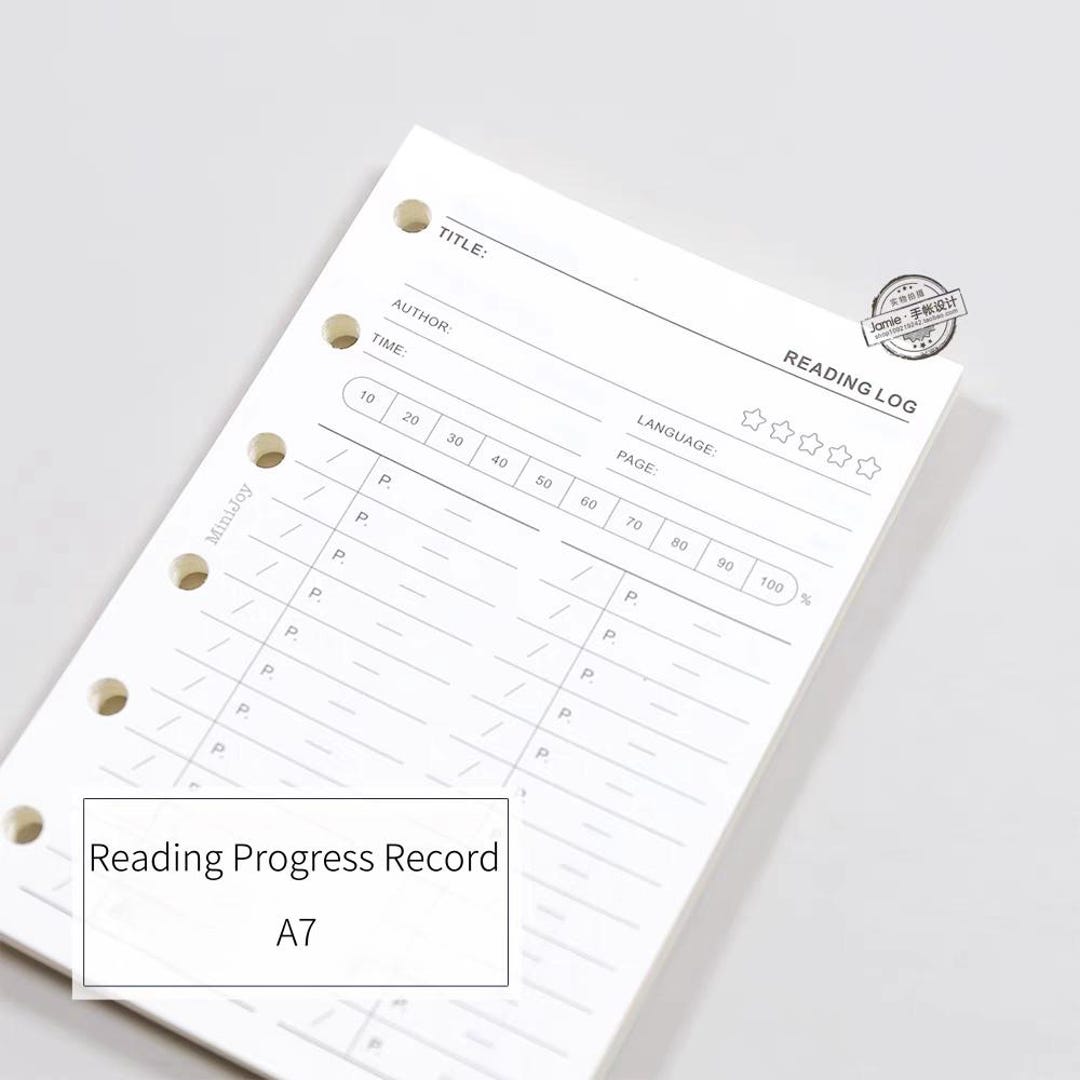 A7 Reading Log Planner Inserts | 40 Sheets | 6 Ring Binder Planner ...