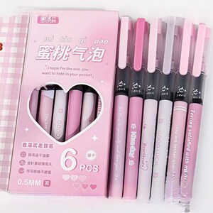6pcs Straight Liquid Pen Set 0.5mm Black Ink Pens Smooth Writing Pens ...