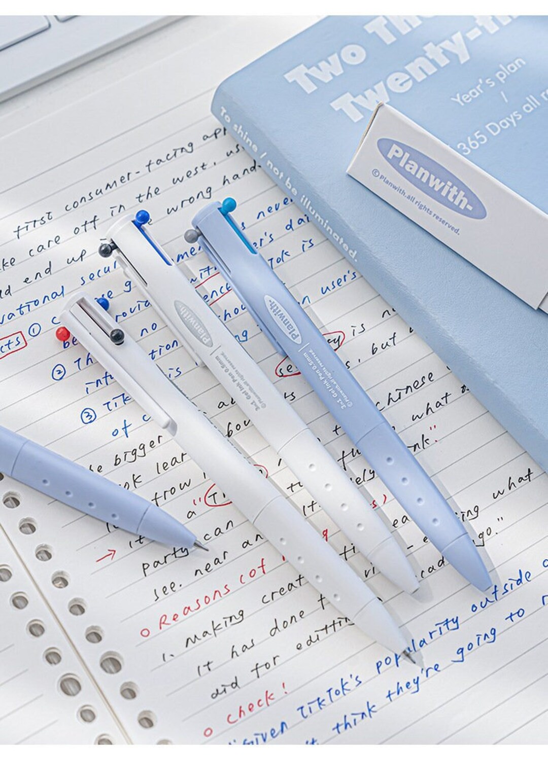 Three-color Ink Gel Pen Quick Dry Ink Pen Black Blue Red Color Planner ...