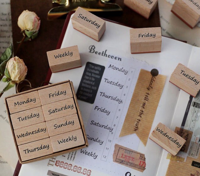 Month & Week Stamp Wooden Stamp Set Bullet Journal - Etsy