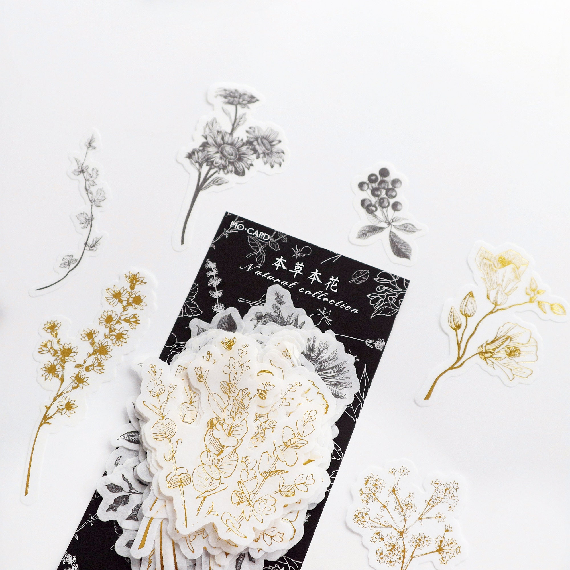 60pcs Gold Foil Flower and Leaves Sticker Pack / Floral | Etsy