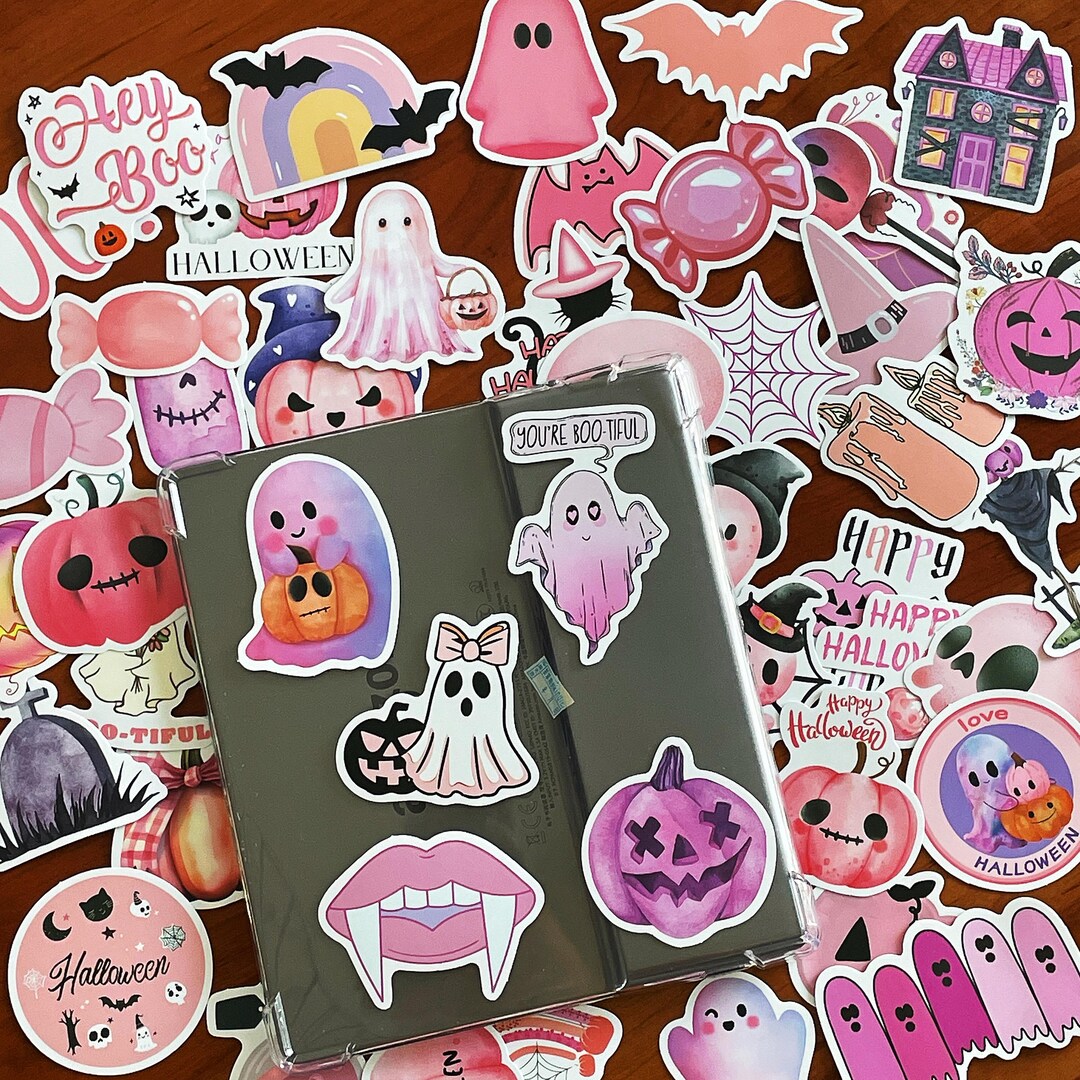 50pcs Cute Pink Halloween Sticker Pack Pumpkin Ghost Spooky Vinyl ...