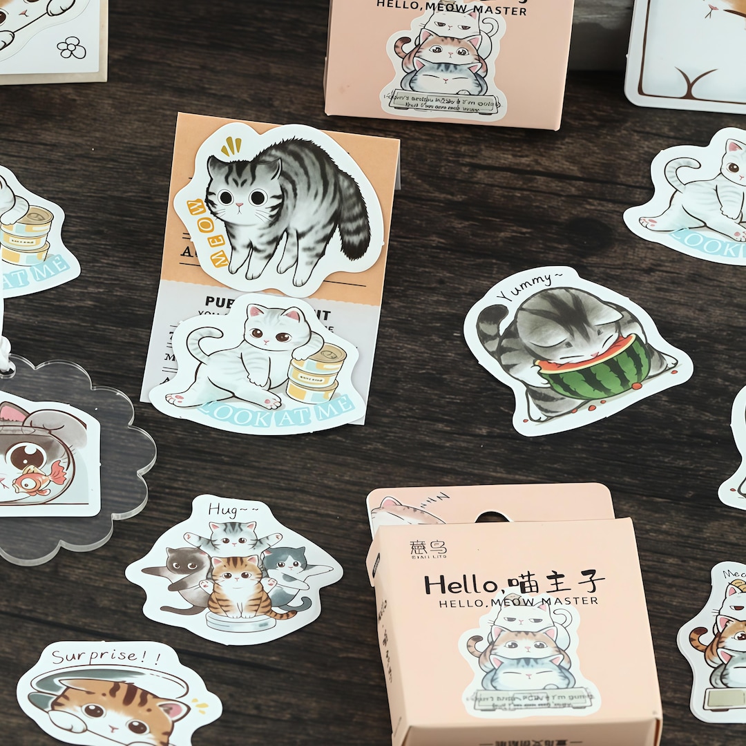 45pcs Cute Cat Sticker Pack | Junk Journal Stickers | Planner Sticker ...