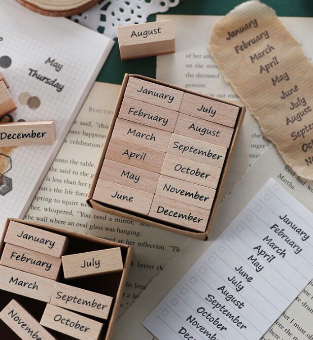 Month & Week Stamp Wooden Stamp Set Bullet Journal - Etsy