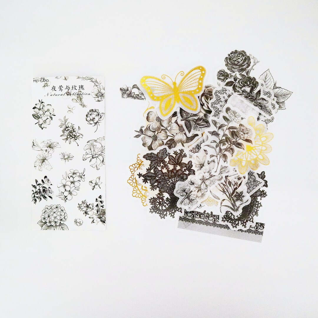 60pcs Gold Foil Flower and Leaves Sticker Pack / Floral Botanical ...