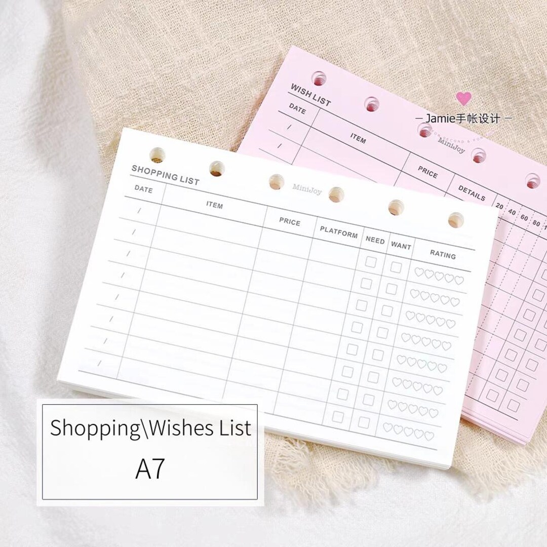 A7 Planner Inserts | 6 Ring Binder Planner Refills | Shopping List Wish ...