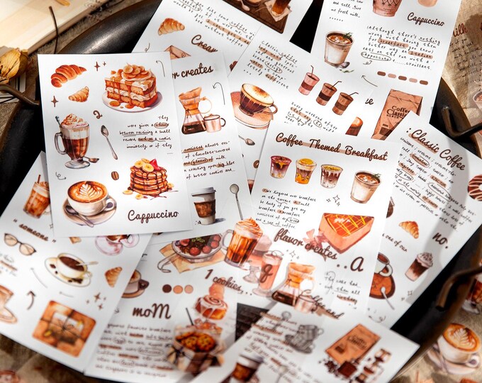 20 Sheets Hand-drawn Cute Coffee Bread Sticker Pack for Scrapbooking ...