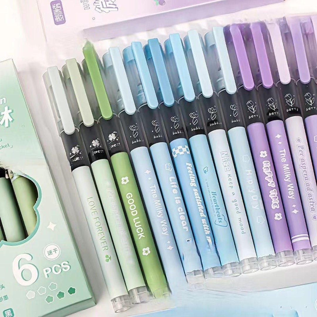 6pcs Straight Liquid Pen Set 0.5mm Black Ink Pens Smooth Writing Pens ...