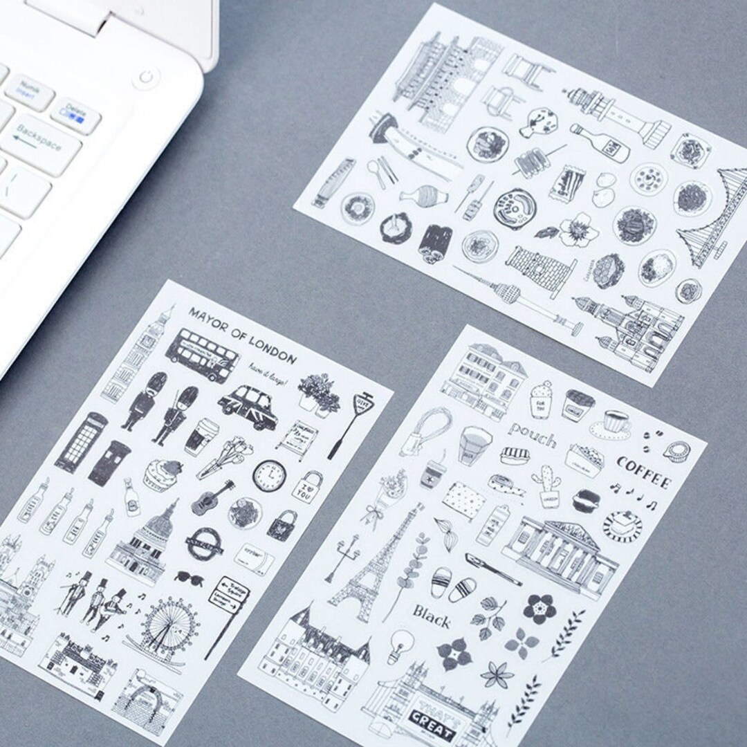 6 Sheets Buildings Around the World Sketch Sticker Pack / Junk Journal ...