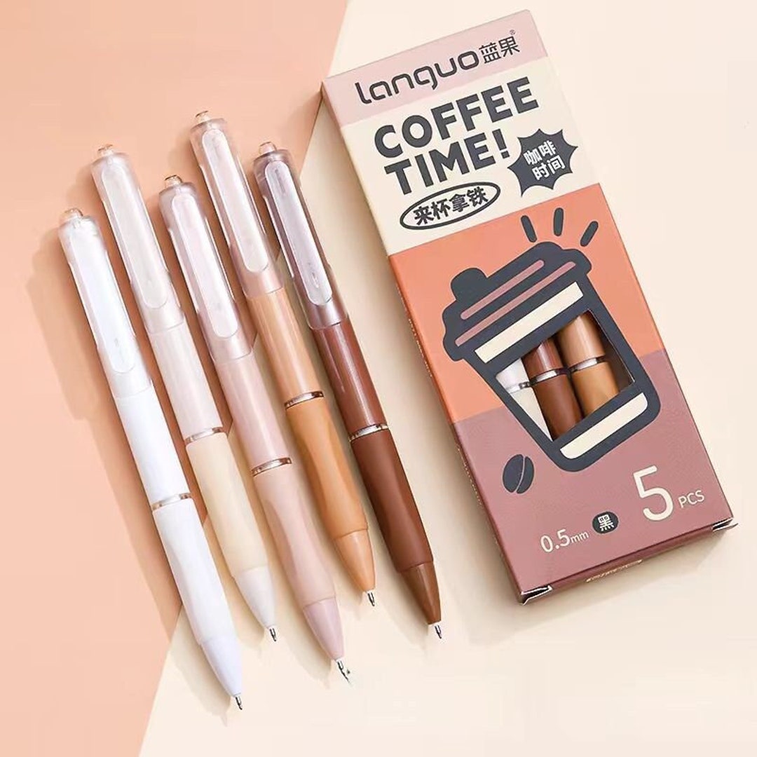 5pcs Coffee Time Gel Pens ST Writing Pens Tools Aesthetic Cute Pens ...