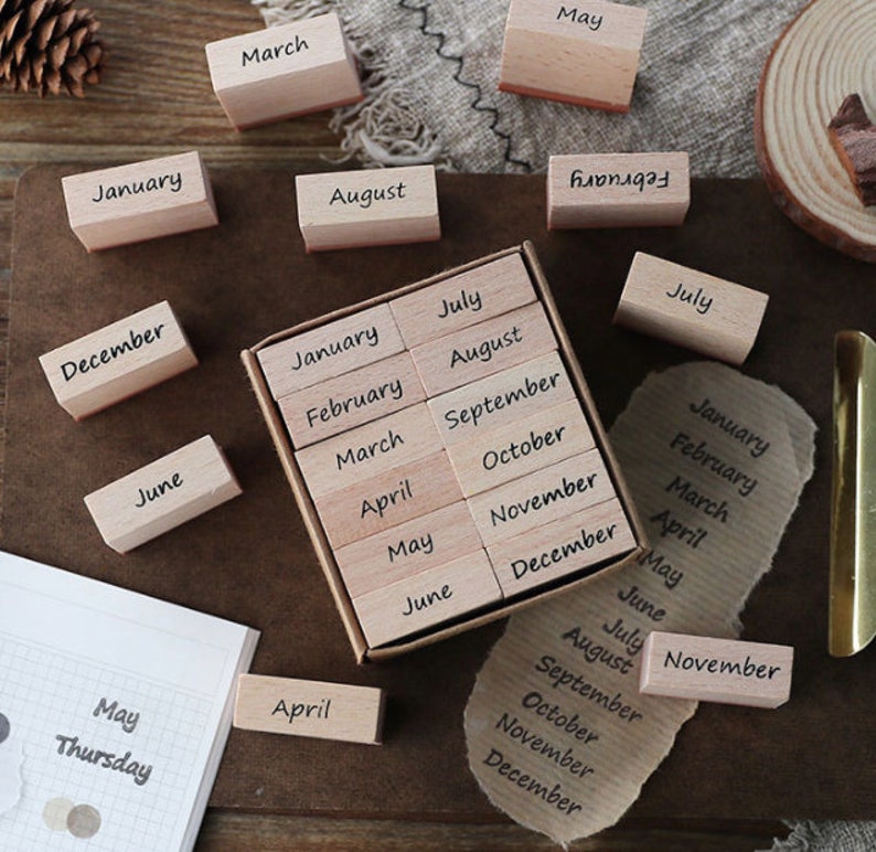 Month & Week Stamp Wooden Stamp Set Bullet Journal - Etsy