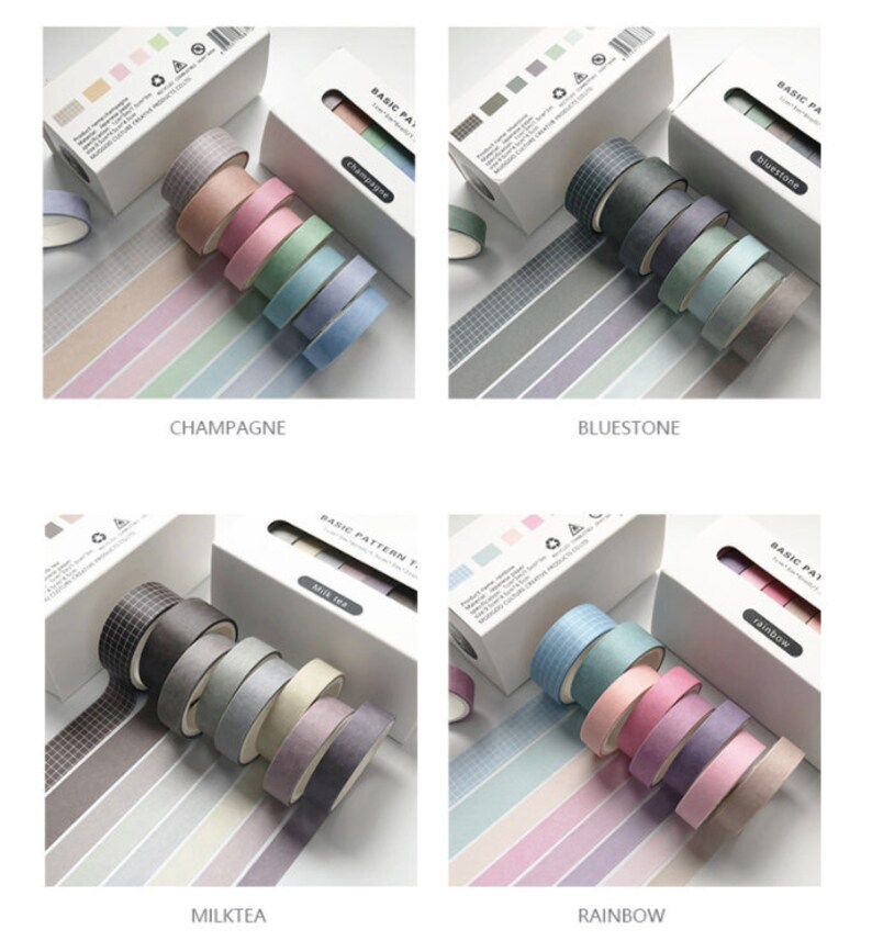 Solid Color and Plaid Washi Tape Set Bullet Journal - Etsy