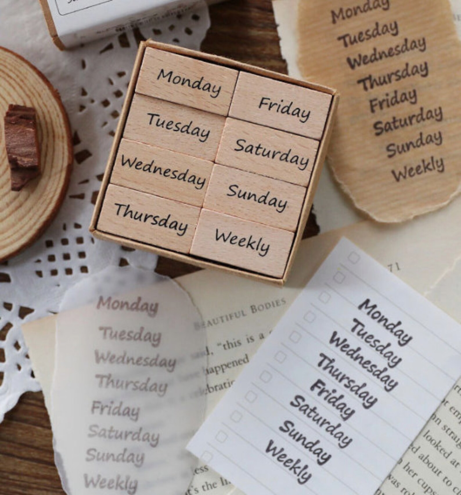 Month & Week Stamp Wooden Stamp Set Bullet Journal - Etsy