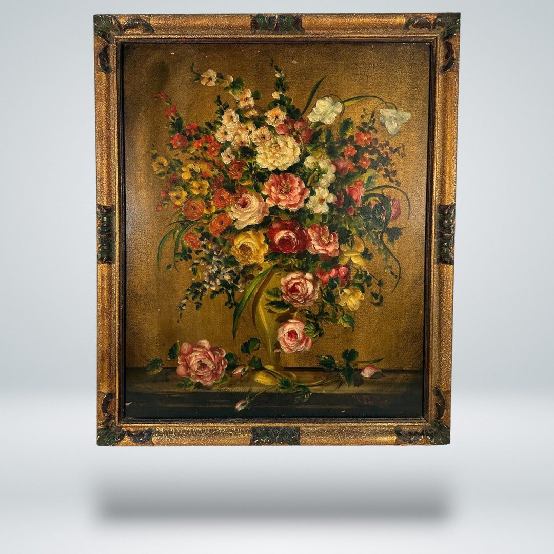 Oil on Board Still Life, C. 1910, Signed Illegibly - Etsy