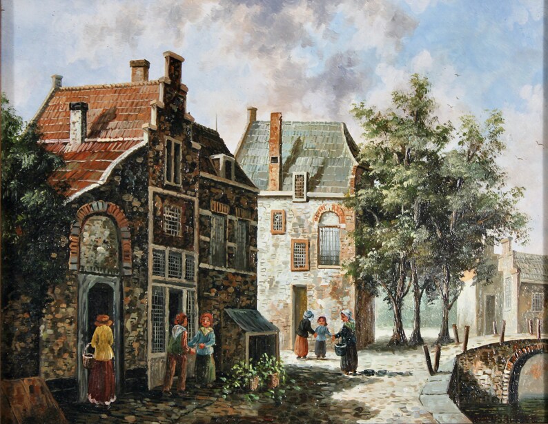 Dutch Street Scene, Vintage Oil on Panel, Signed Illegibly - Etsy